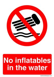 No inflatables in the water prohibition sign - Health and Safety Signs