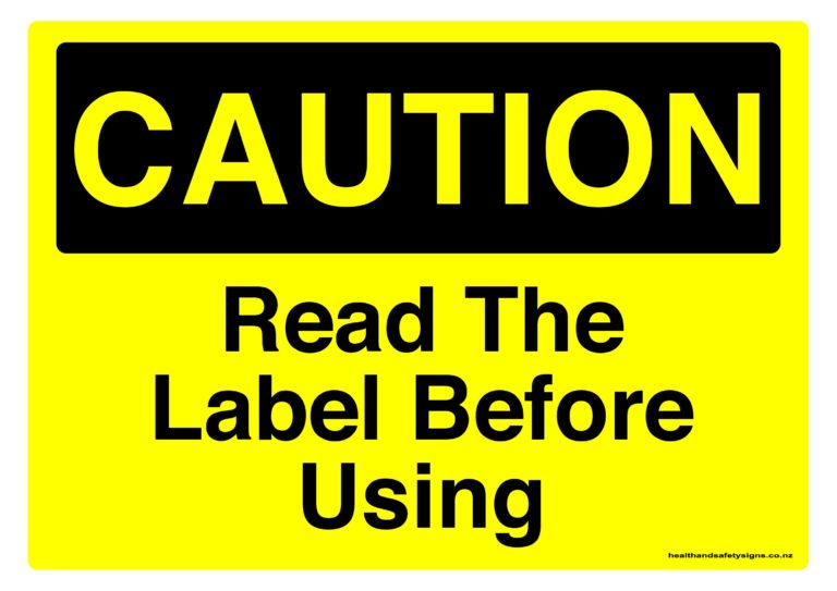 Read the label before using caution sign - Health and Safety Signs